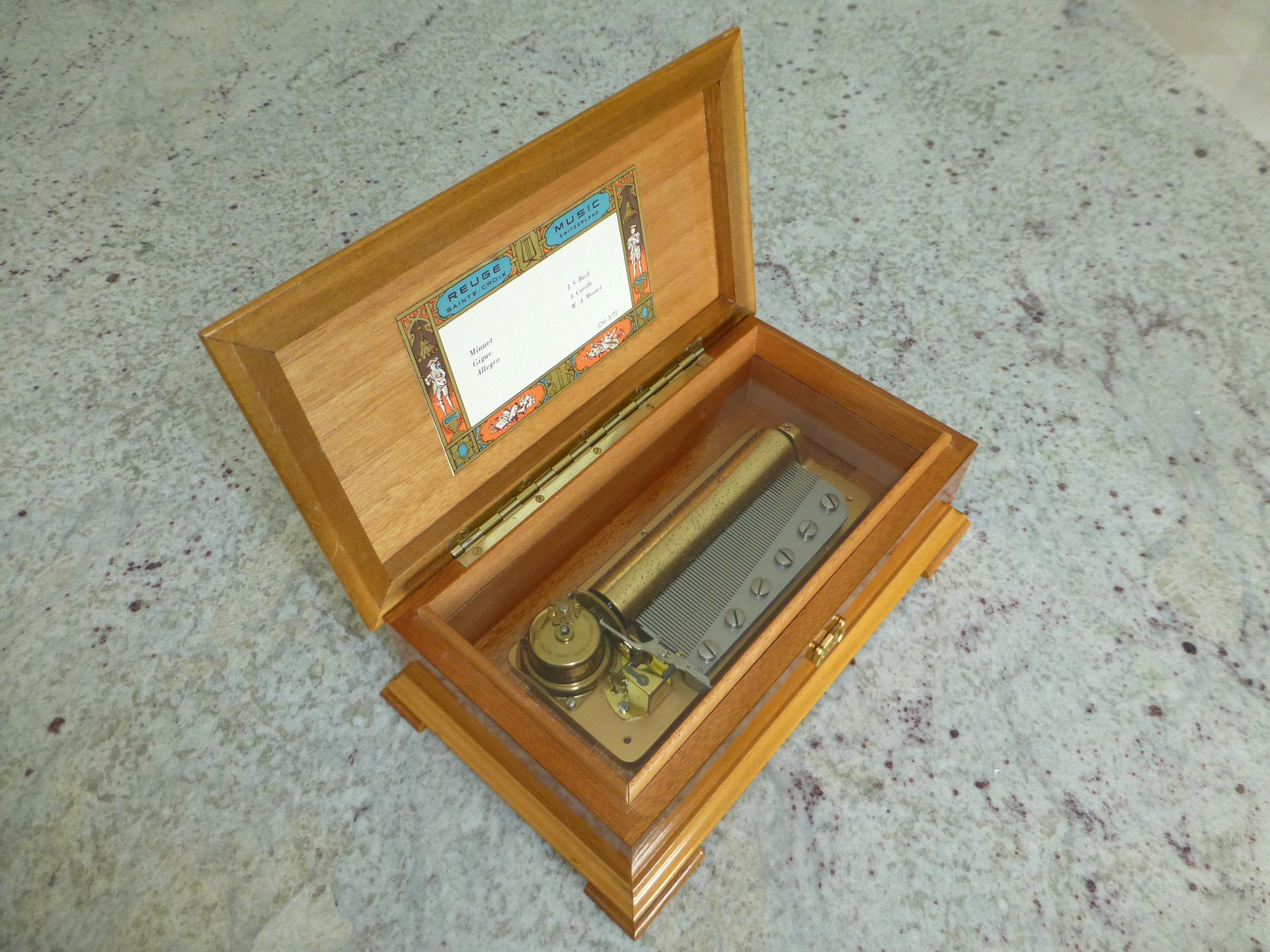 Vintage Swiss Reuge Music Box 72 Key Plays 3 Songs Minuet by Bach Gigue ...