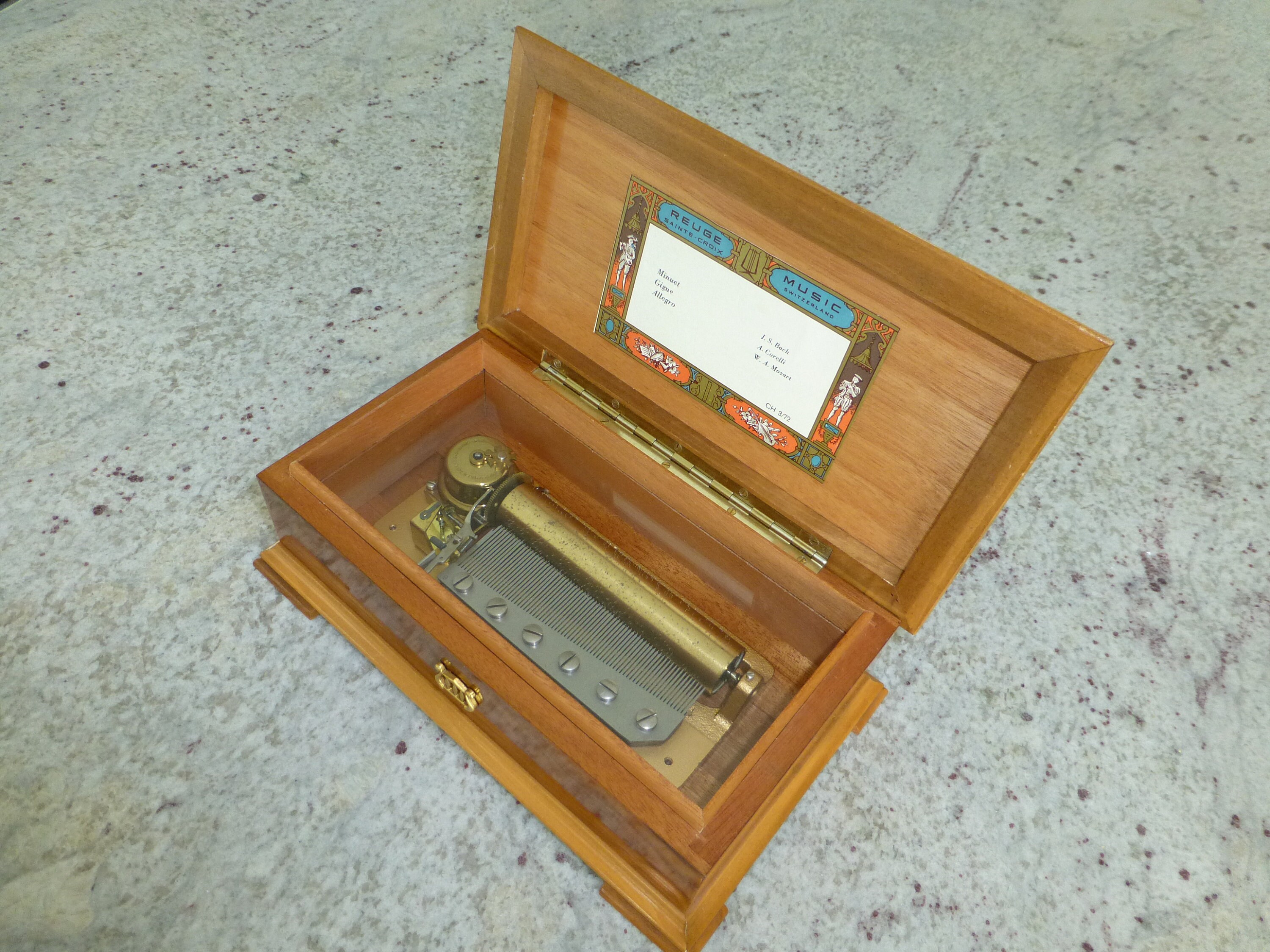 Vintage Swiss Reuge Music Box 72 Key Plays 3 Songs Minuet by Bach Gigue ...