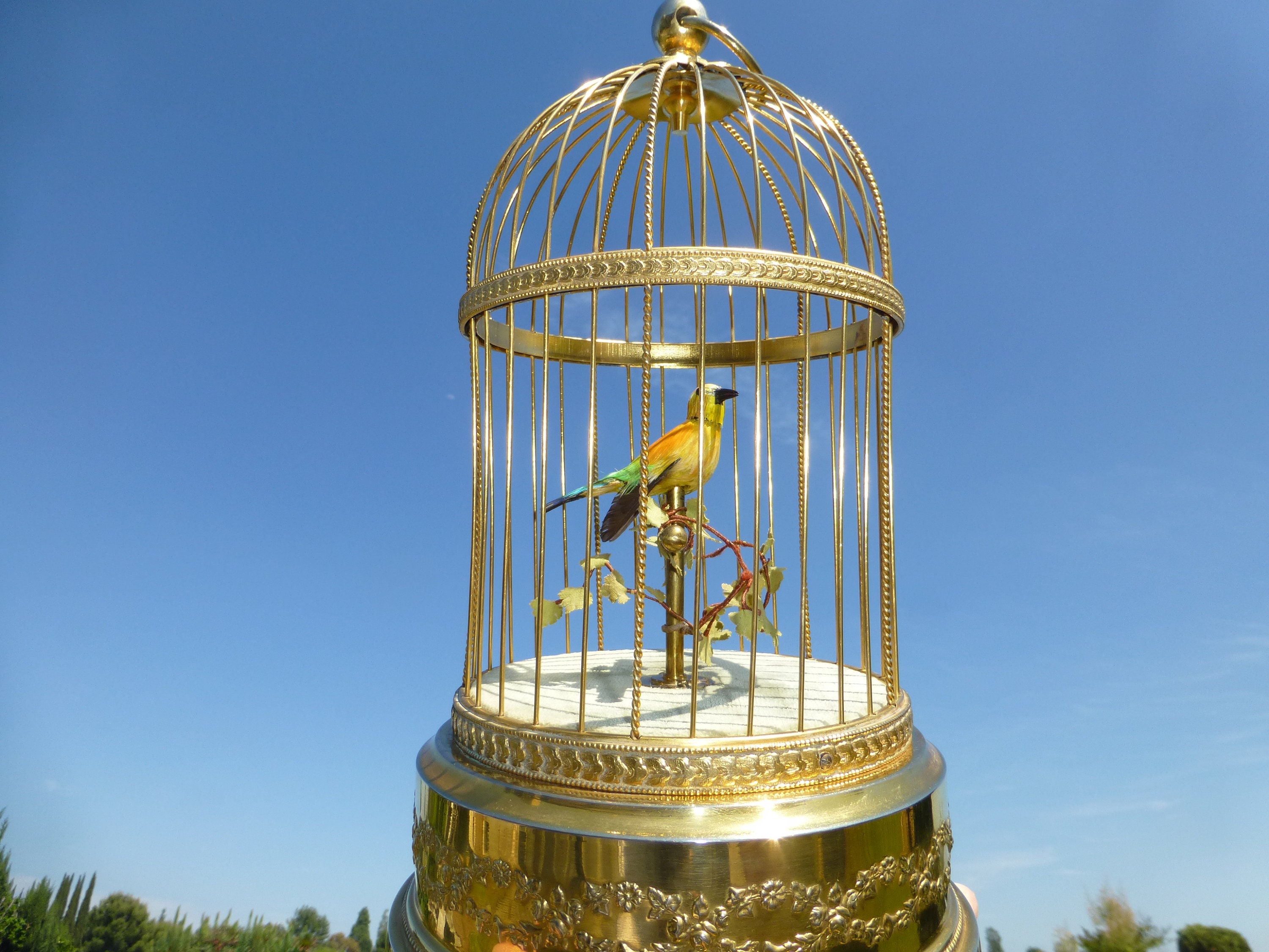 Vintage French Bontems Singing Bird Cage Music Box Automaton Gold Gilt ...