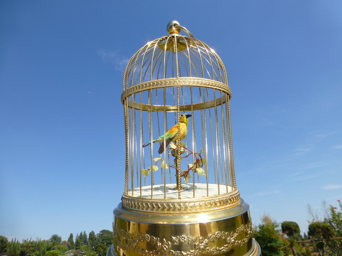 Vintage French Bontems Singing Bird Cage Music Box Automaton Gold Gilt ...