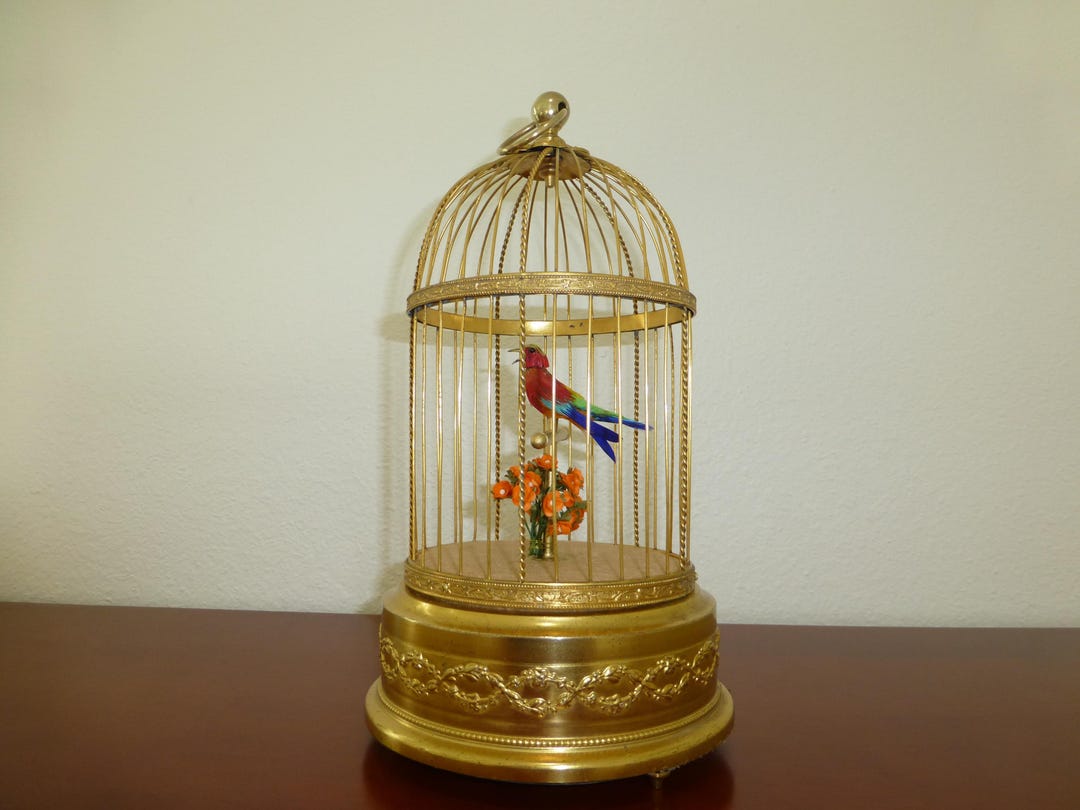 Vintage French Bontems Singing Bird Cage Music Box Automaton Gold Gilt ...
