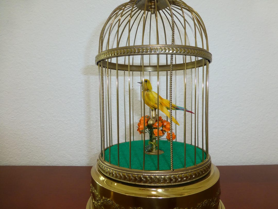 Vintage French Bontems Singing Bird Cage Music Box Automaton Gold Gilt ...