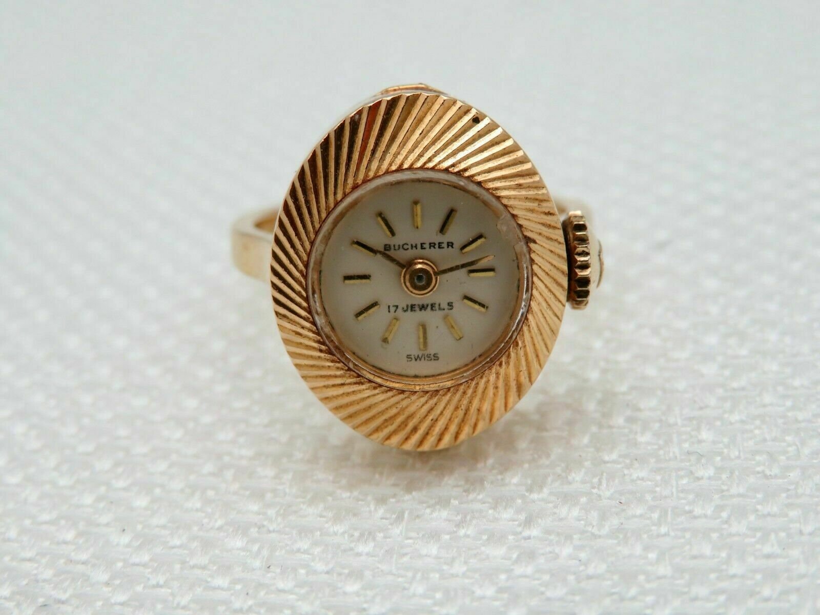 Vintage 18K Gold Bucherer Lady Ring Watch Size 7 Mechanical 17 Jewels ...