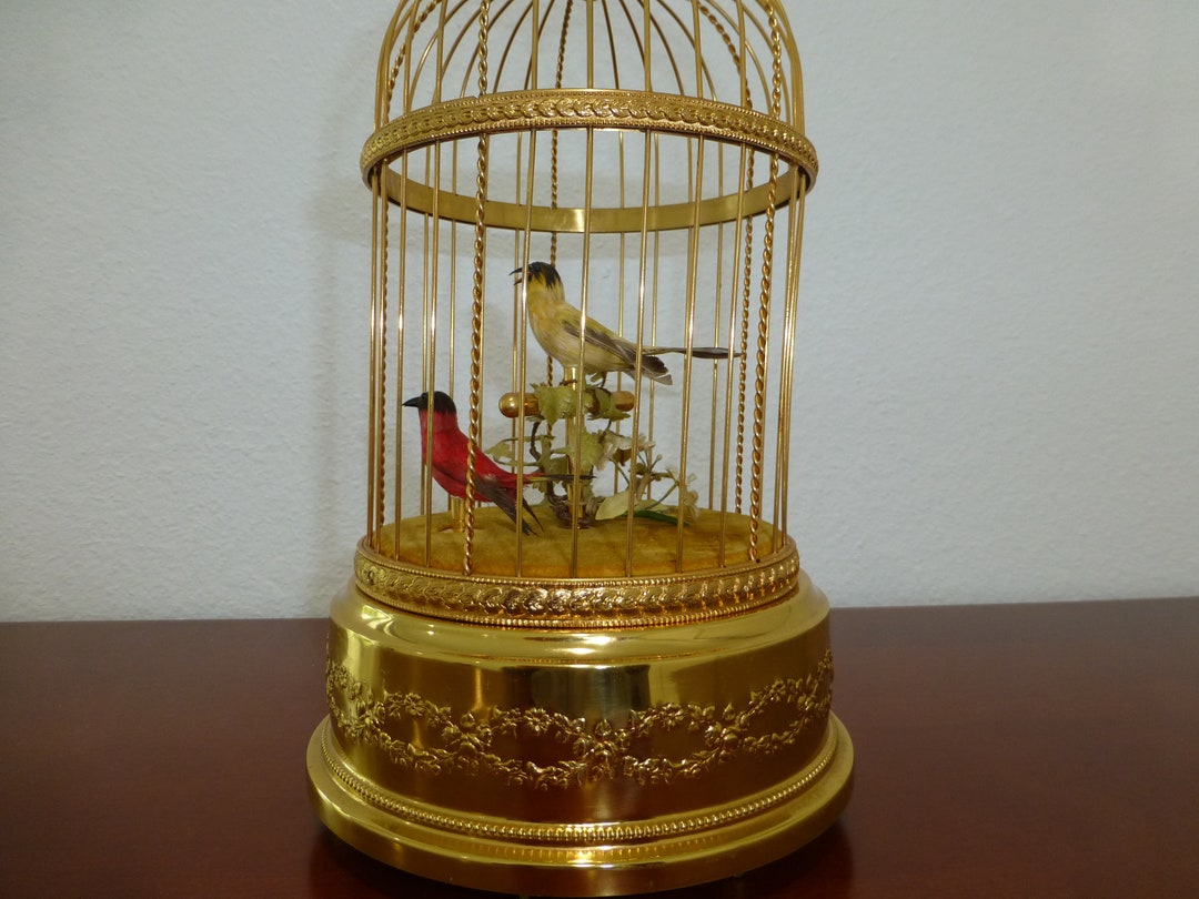 Vintage Swiss Reuge Singing Bird Cage Musical Automaton Gold Gilt Cage ...