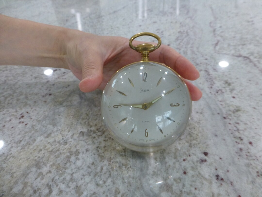 Rare Vintage German Lucite Crystal Ball Alarm Clock 15 Jewel Wind up ...