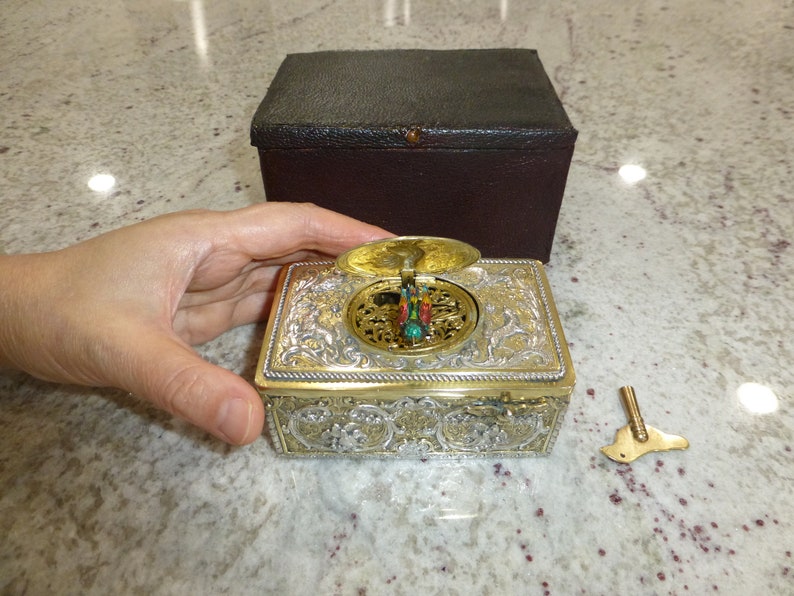 Antique Sterling Silver Swiss Singing Bird Box: Repoussé Floral Design ...
