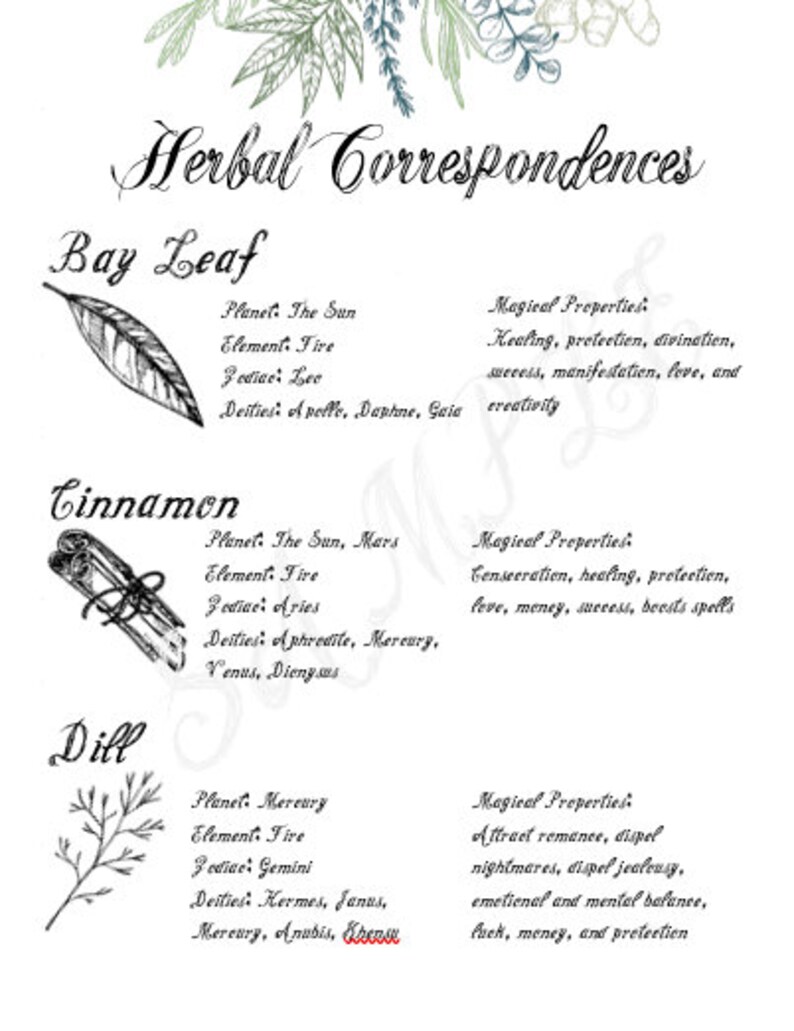 Book of Shadows Herbal Correspondences Printable PDF Download | Etsy Book of Shadows Herbal Correspondences Printable PDF Download | Etsy
