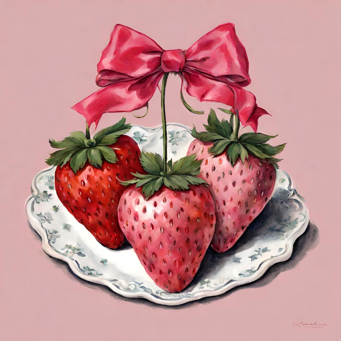 Coquette Strawberry Print, Retro Strawberry, Girly Pink Aesthetic ...