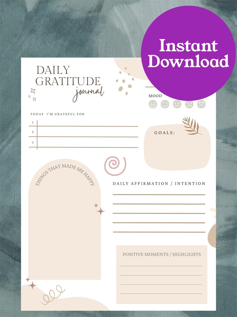 Printable Daily Gratitude Journal Template, Thankfulness Journal ...