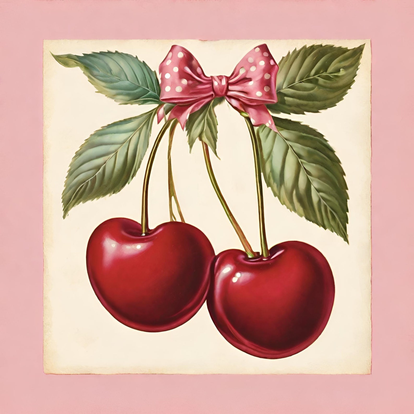 Pink Bow Cherry Print, Aesthetic Wall Art, Red and Pink Girly Poster ...