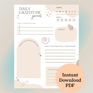 Printable Daily Gratitude Journal Template, Thankfulness Journal ...