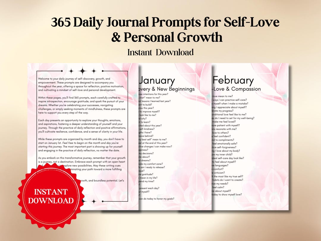365 Daily Journal Prompts, Self Love Reflective Writing, Guided ...