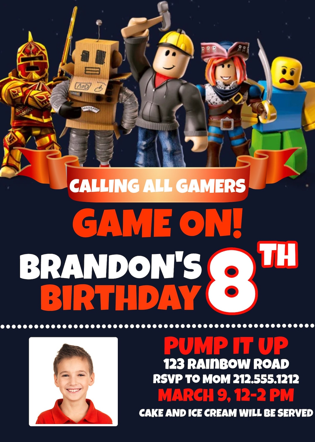 Roblox Birthday Party Invitation Personalized Photo Digital - Etsy