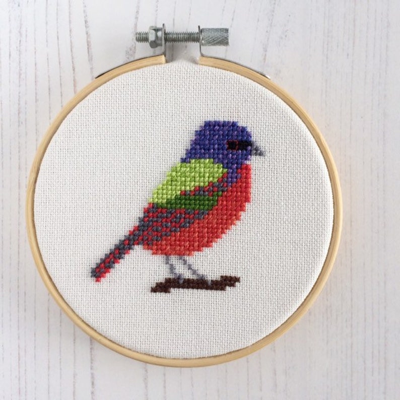 Small cross stitch bird pattern painted bunting American | Etsy
