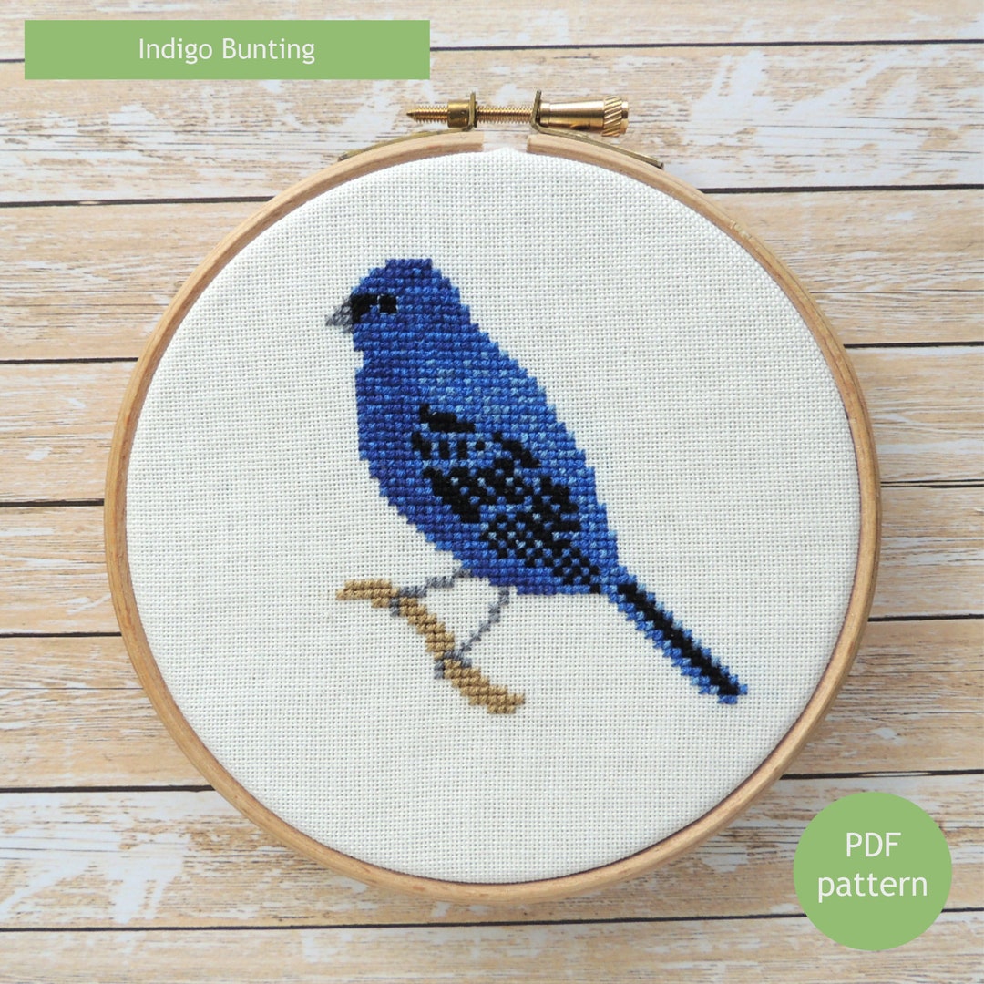 Indigo Bunting Cross Stitch Pattern: American Bird Design (PDF Pattern ...