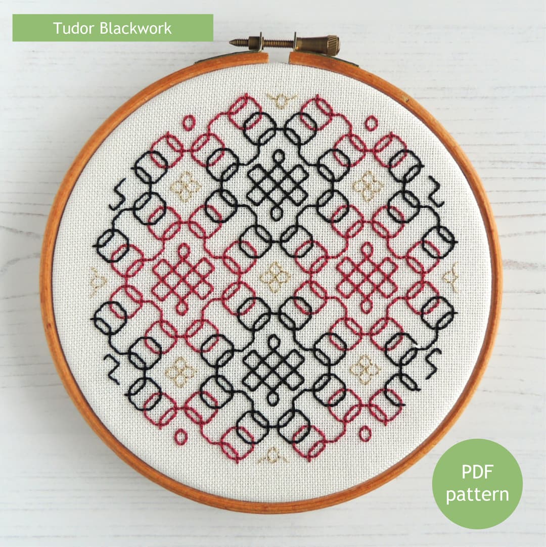 Elizabethan Tudor Blackwork Embroidery Pattern, Coloured Blackwork PDF ...