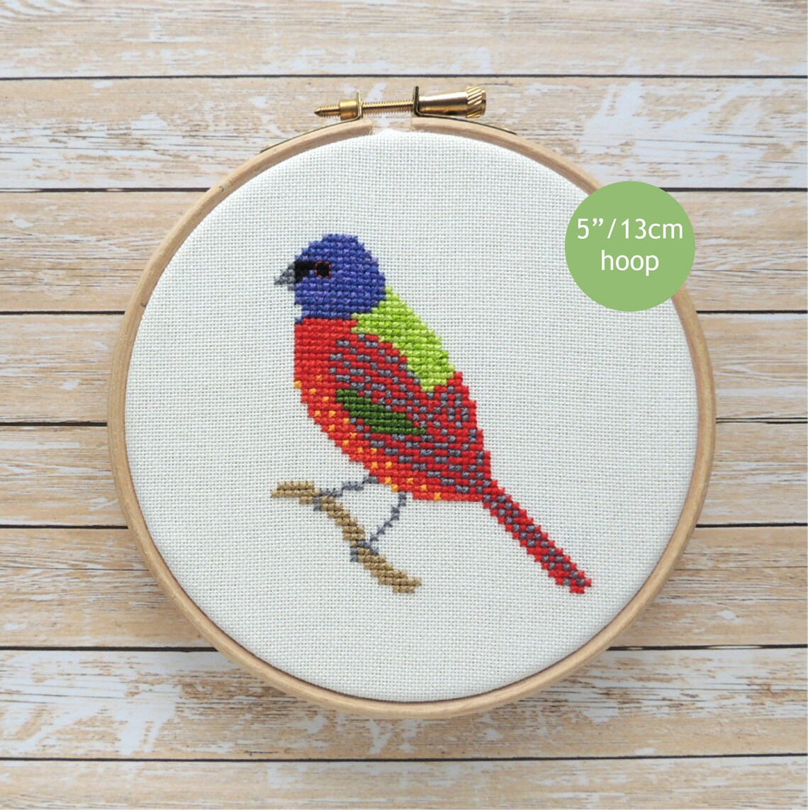 Small Cross Stitch Bird Pattern Painted Bunting American | Etsy