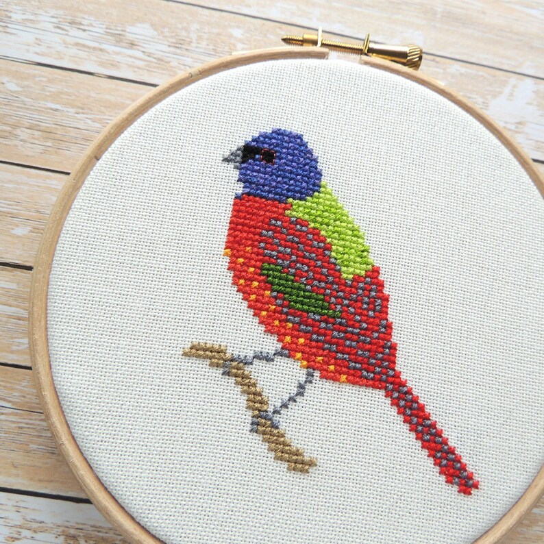 Small Cross Stitch Bird Pattern Painted Bunting American | Etsy