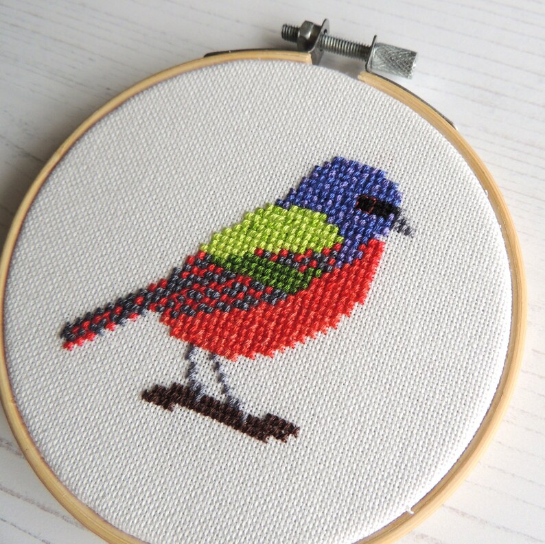 Small cross stitch bird pattern painted bunting American | Etsy