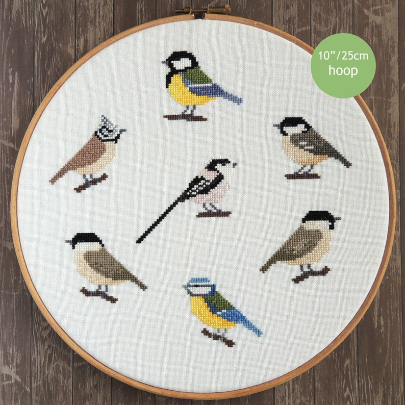 Cross Stitch Bird Sampler; British European Tit Titmouse Birds Cross ...