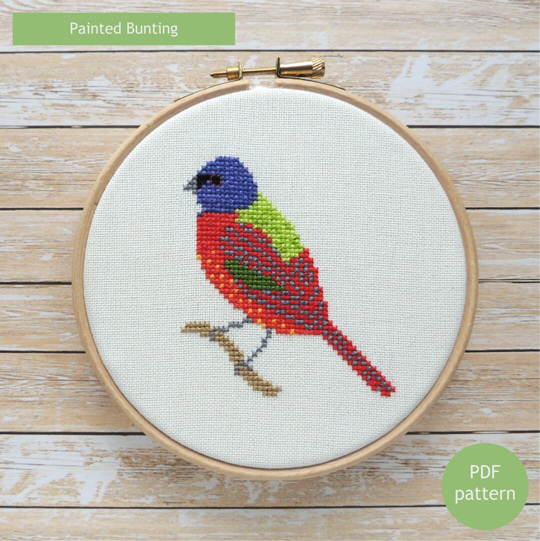 Small Cross Stitch Bird Pattern, Painted Bunting American Colourful ...