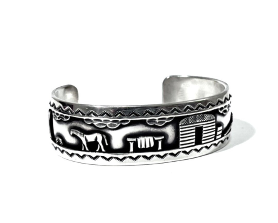 Navajo Sterling Silver Storyteller Cuff Bracelet, American Indian RH ...