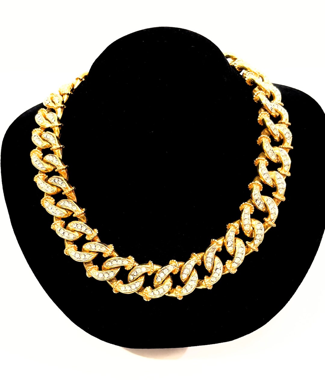 Kenneth Jay Lane Necklace Chunky Curb Chain & Clear Crystals - Etsy