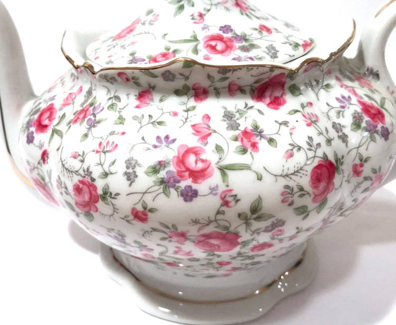 Lefton Porcelain Musical Teapot Chintz Floral Pink Roses - Etsy