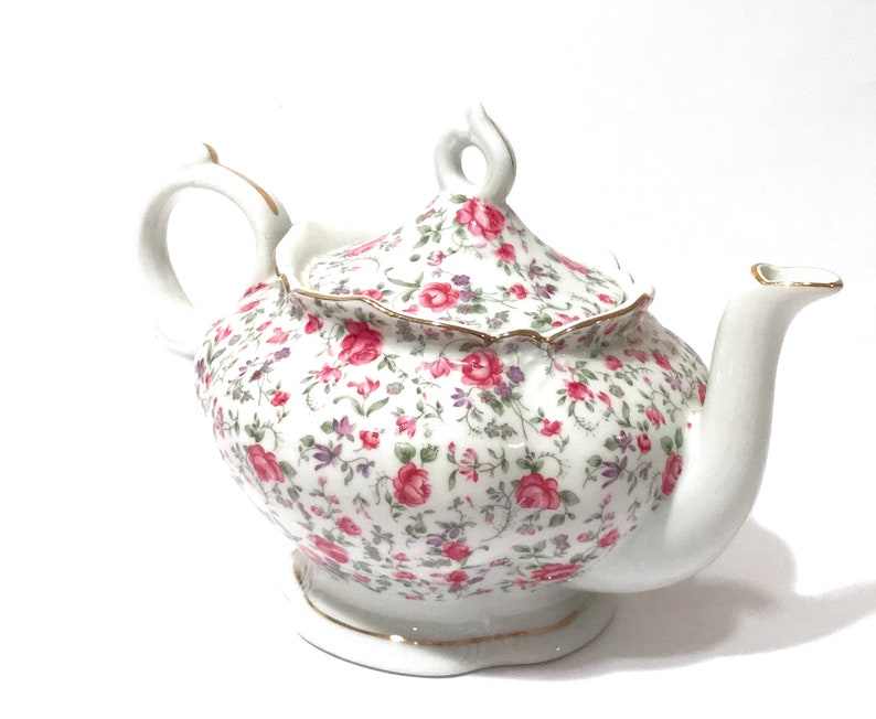 Lefton Porcelain Musical Teapot Chintz Floral Pink Roses - Etsy
