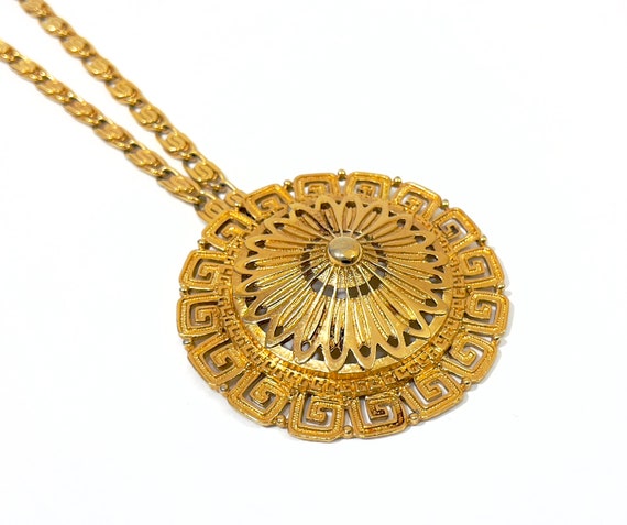 Monet Large Medallion Pendant Necklace, Greek Key Tex… - Gem