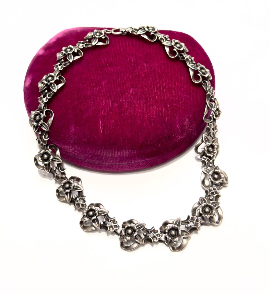 Alice Caviness Sterling Silver Necklace Art Nouveau Style Carved Flower ...