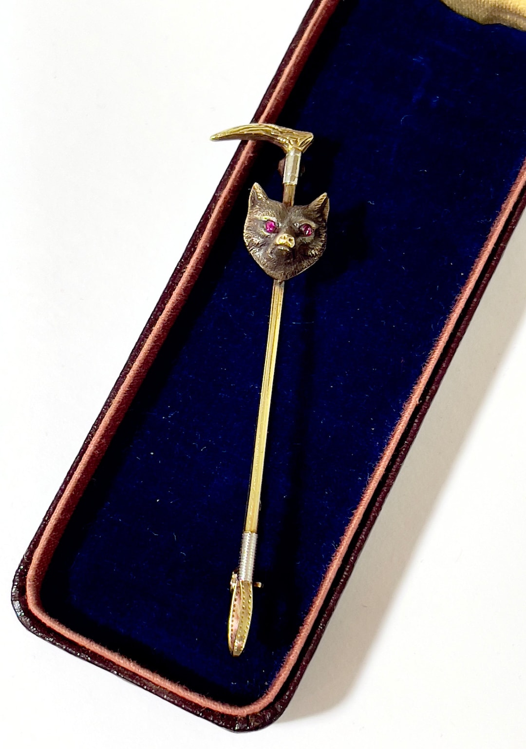 Antique 14k Gold Fox Brooch Ruby Eyes Textured Fur Two Tone Gold ...