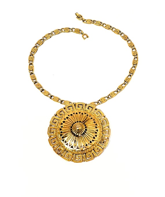 Monet Large Medallion Pendant Necklace, Greek Key Tex… - Gem