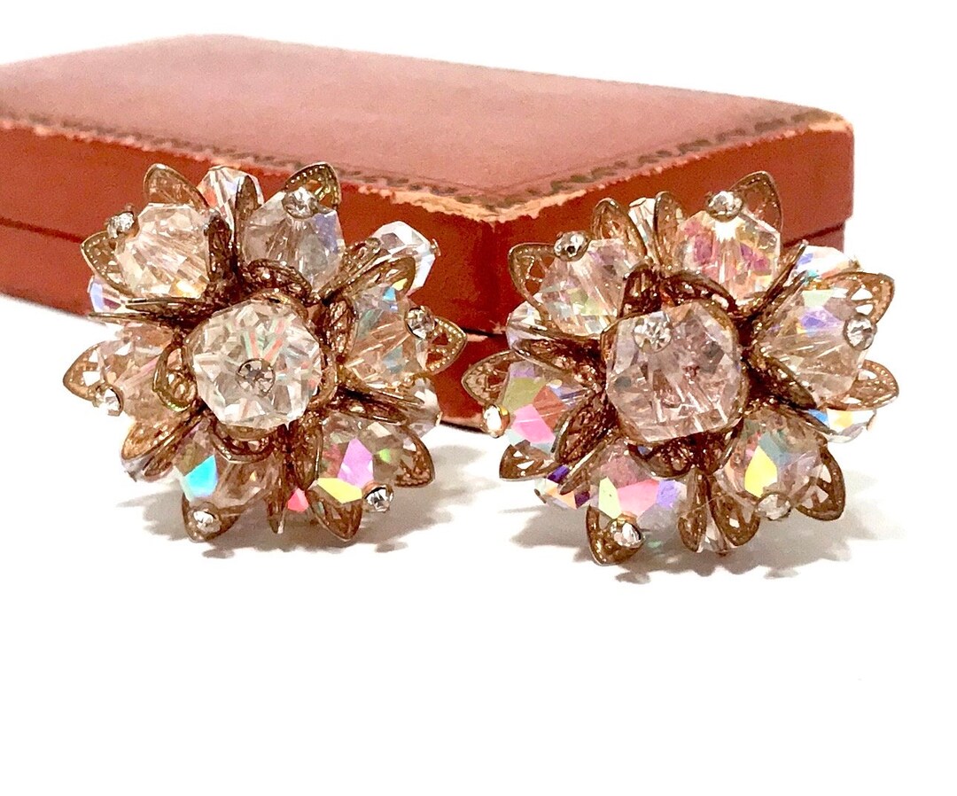 Laguna Crystal Cluster Earrings, Aurora Borealis Crystal Beads & Clear ...