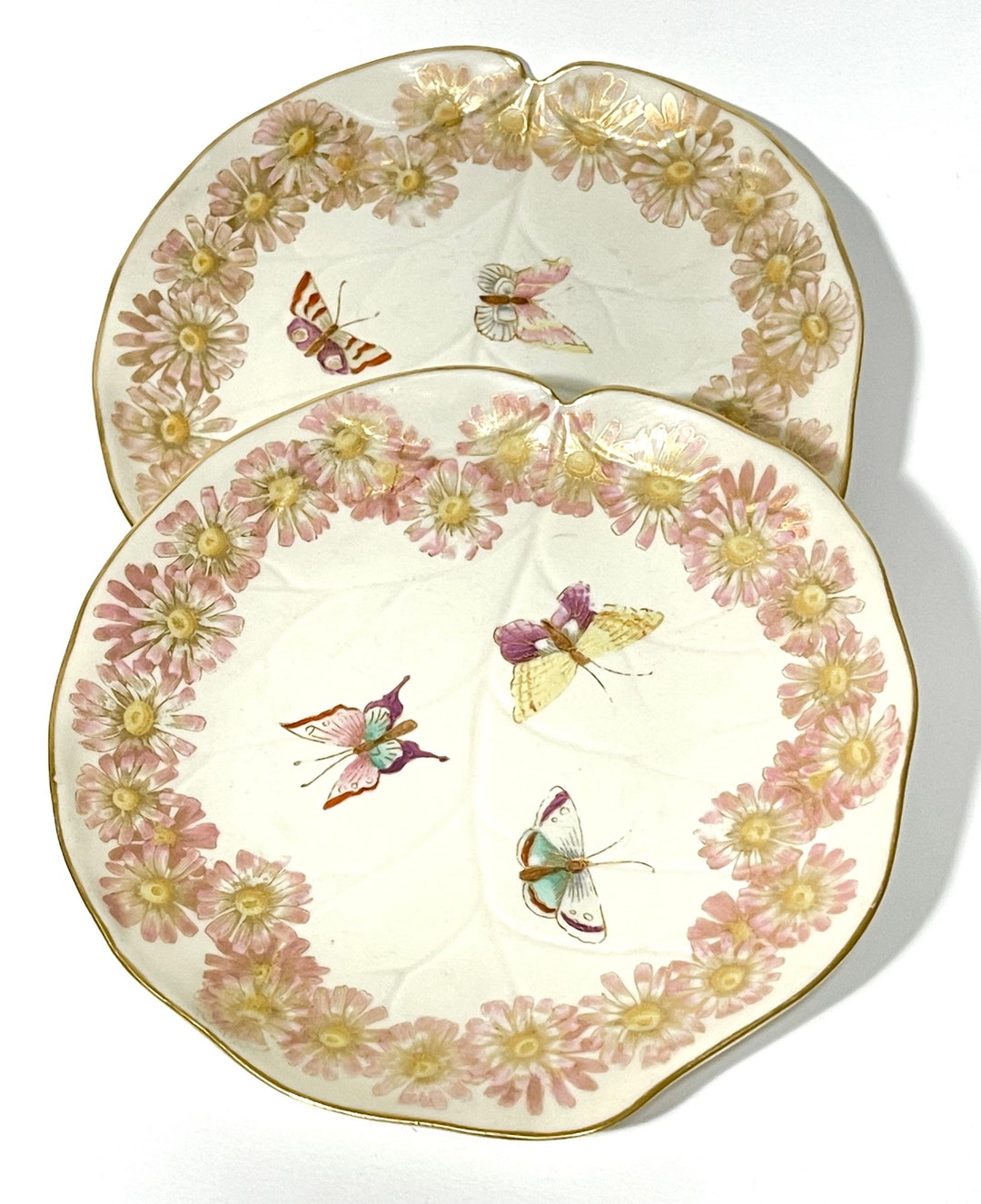 Royal Worcester Antique Plate Pair, Hand Painted Butterflies and ...