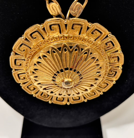 Monet Large Medallion Pendant Necklace, Greek Key Tex… - Gem