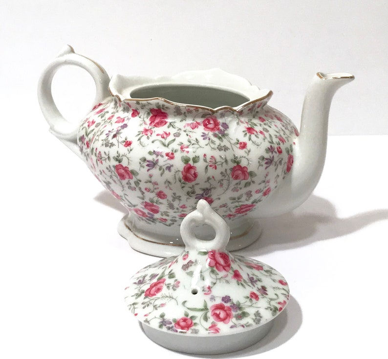 Lefton Porcelain Musical Teapot Chintz Floral Pink Roses - Etsy