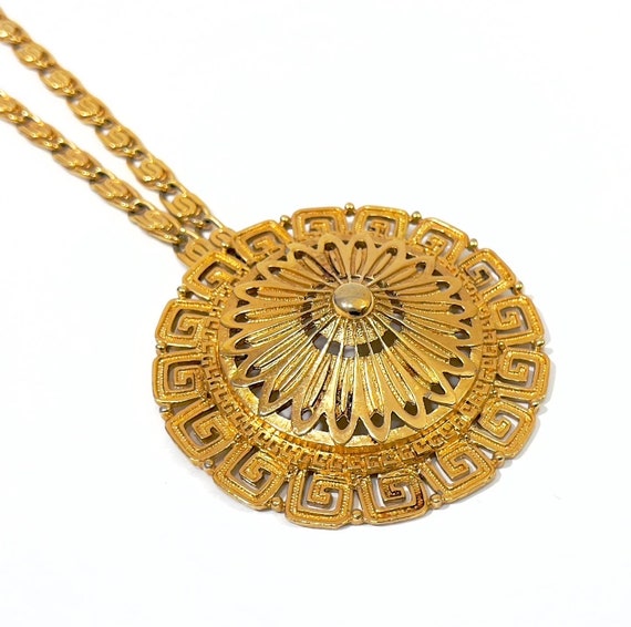 Monet Large Medallion Pendant Necklace, Greek Key Tex… - Gem