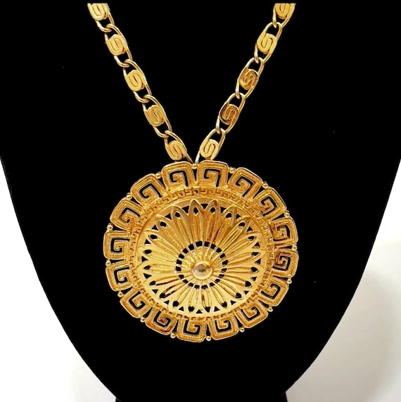 Monet Large Medallion Pendant Necklace, Greek Key Tex… - Gem