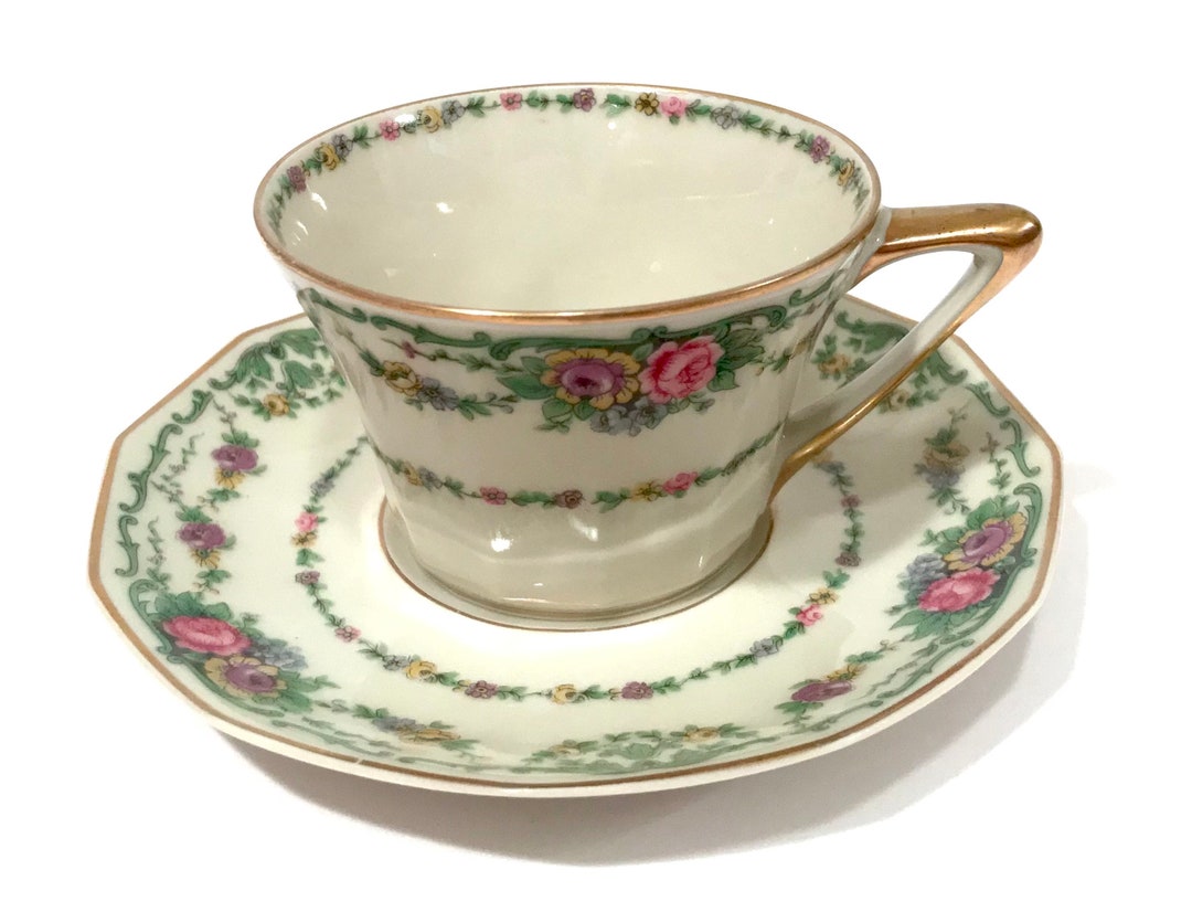 Haviland Limoges Antique Tea Cup, Hand Painted Floral Pink Roses and ...