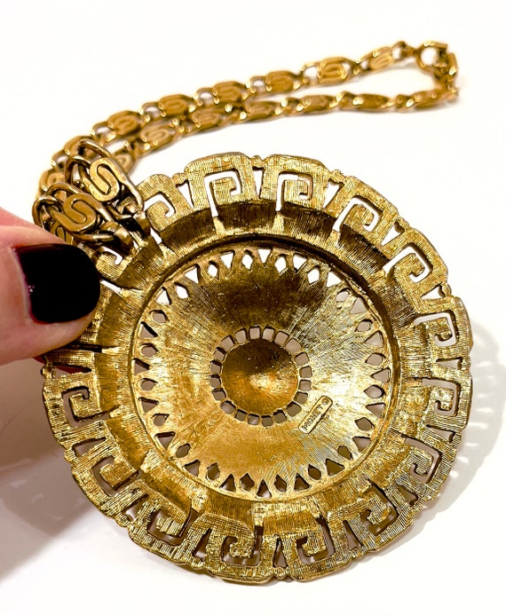 Monet Large Medallion Pendant Necklace, Greek Key Tex… - Gem