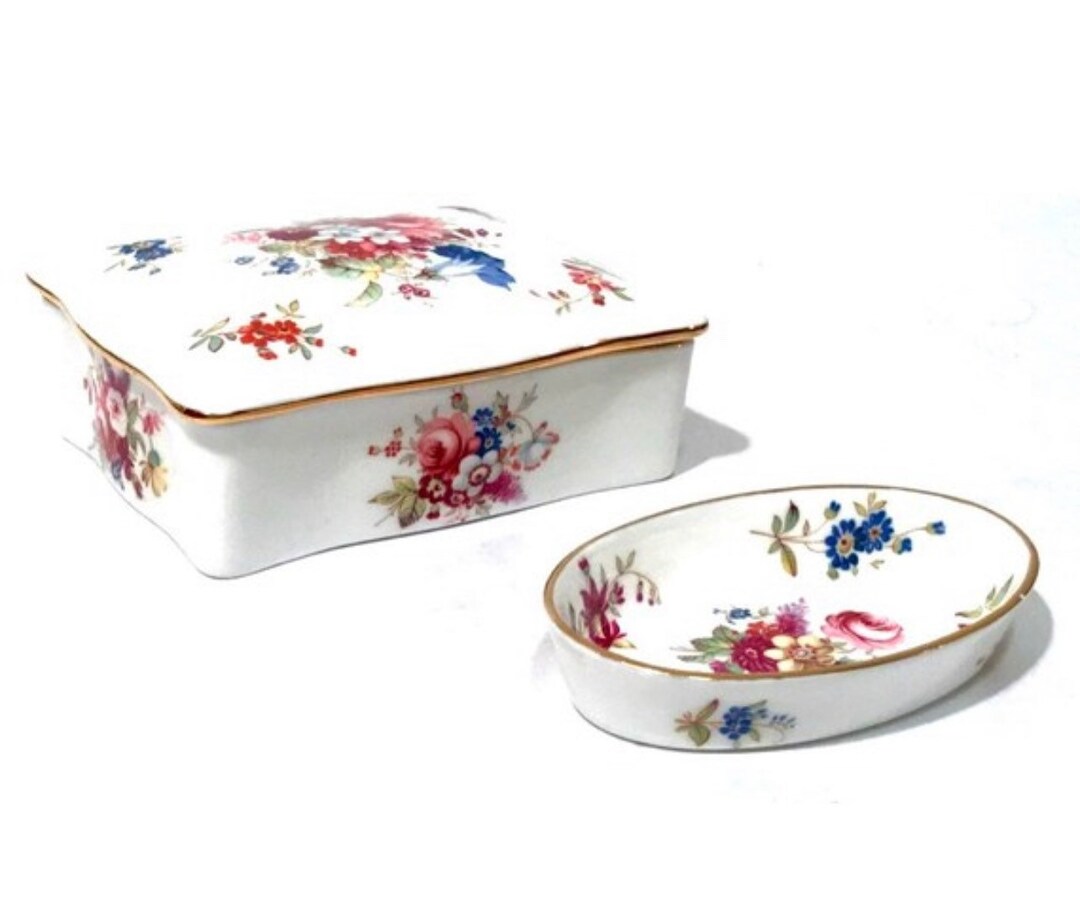 English Bone China Smoking Set, Hammersley Minuet Pink and Blue Floral ...