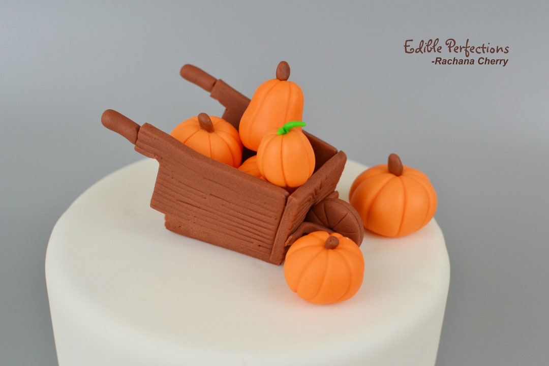 Fondant Wheelbarrow With Pumpkin Cake Topper, Blue Pumpkin, Pumpkin Patch Cake Cake Topper ...