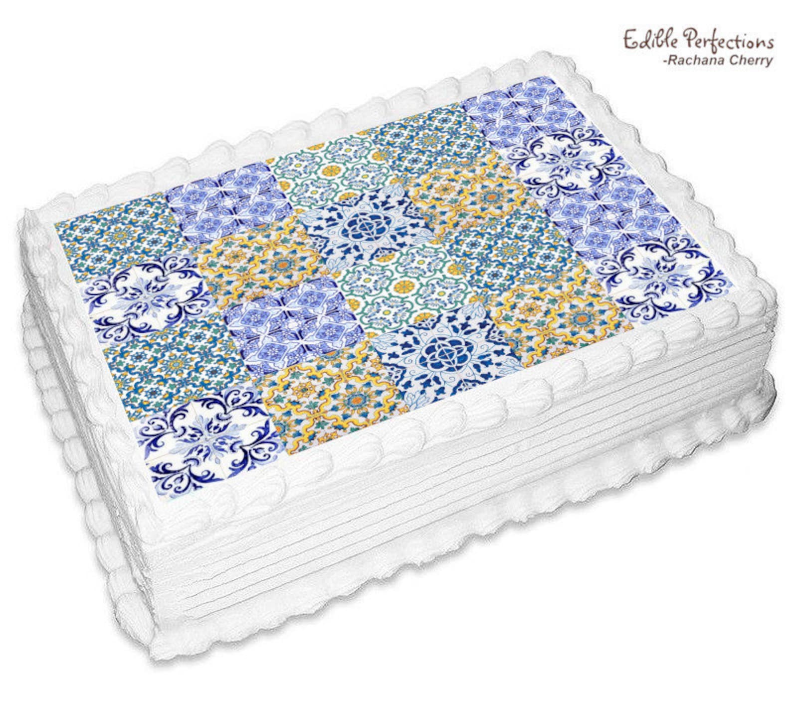 Positano Italy Tile Pattern Edible Image Sheet Cake Topper or Wrap ...