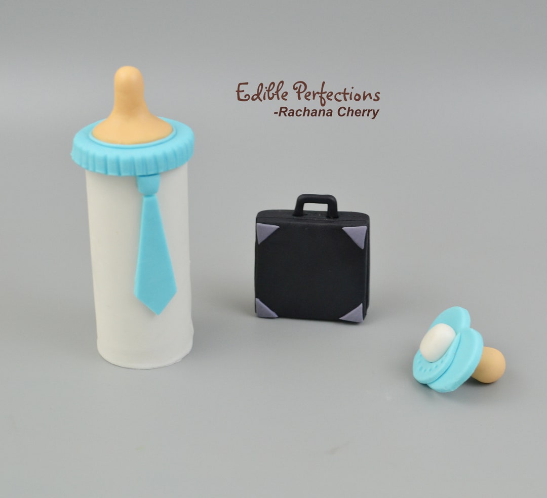 Boss Baby Bottle ,pacifier and Briefcase Cake Toppers Set, Fondant Boss ...