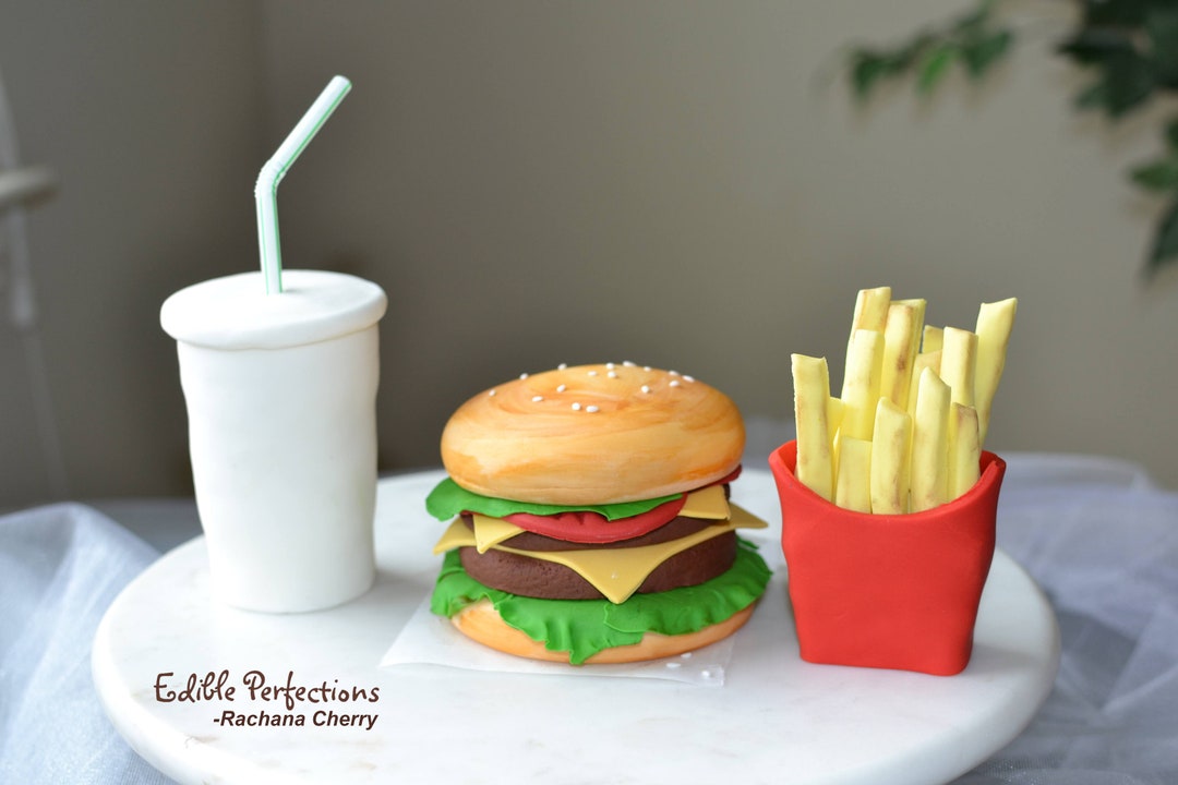 Fondant Burger, Fries, Drink - Etsy