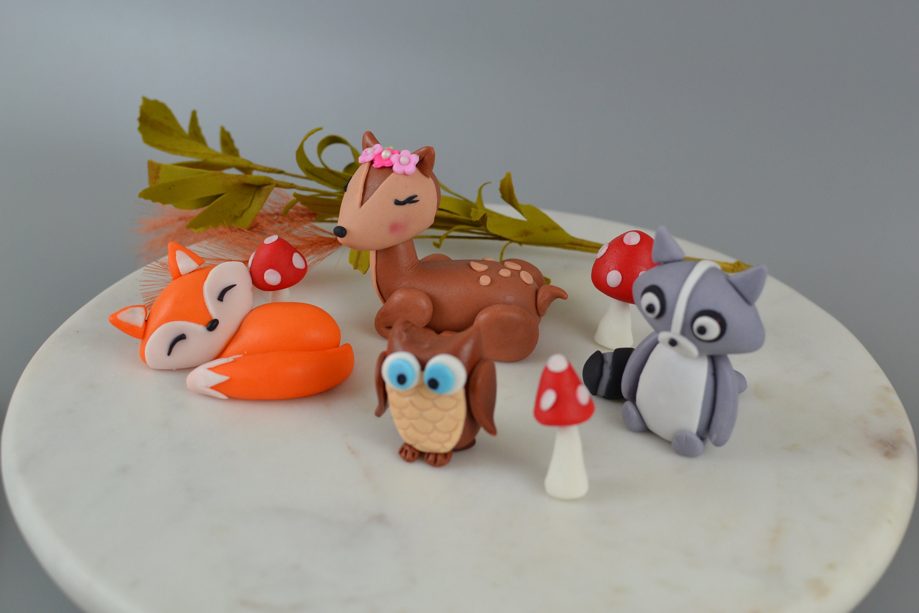 Fondant Woodland Animals Cake Toppers: Deer, Fox, Owl, Racoon - Etsy