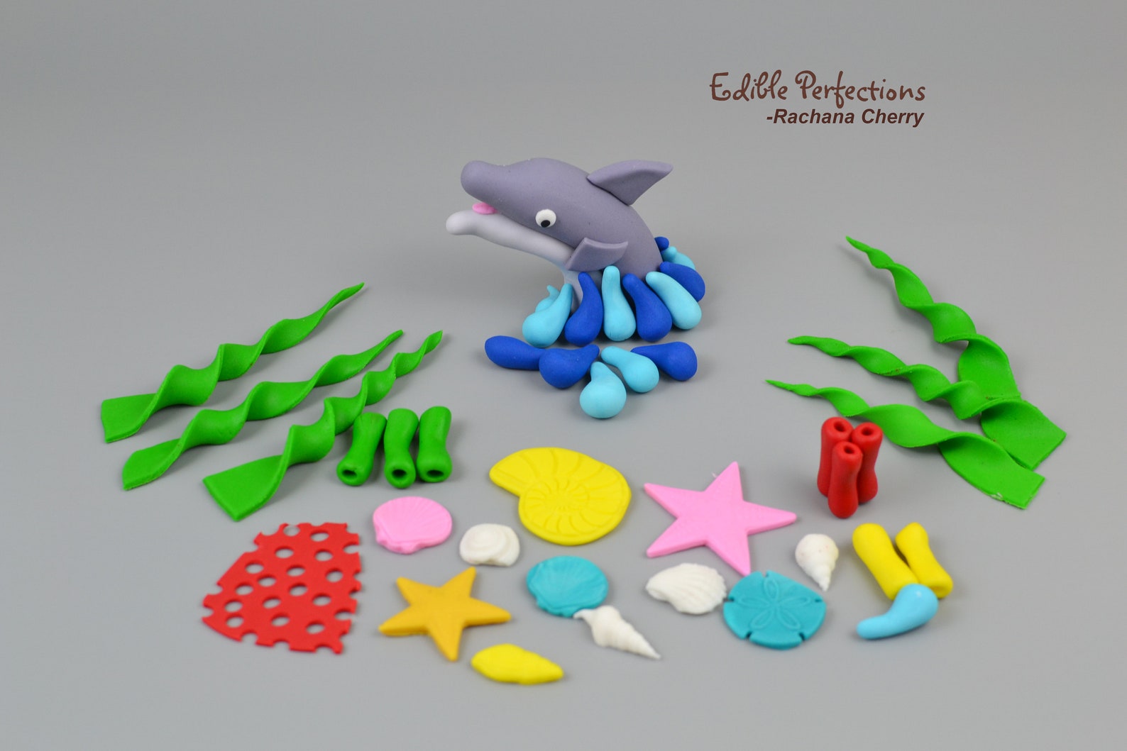 Fondant Dolphin Cake Topper Set, Coral Cake, Mermaid Cake, Sea Animals ...