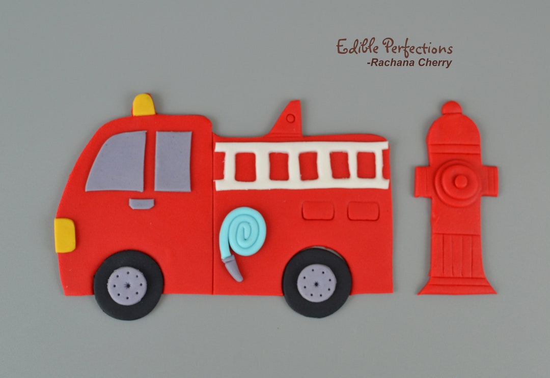 Edible Fire Truck Cake Topper, Fire Engine Cake Decoration, Fondant ...