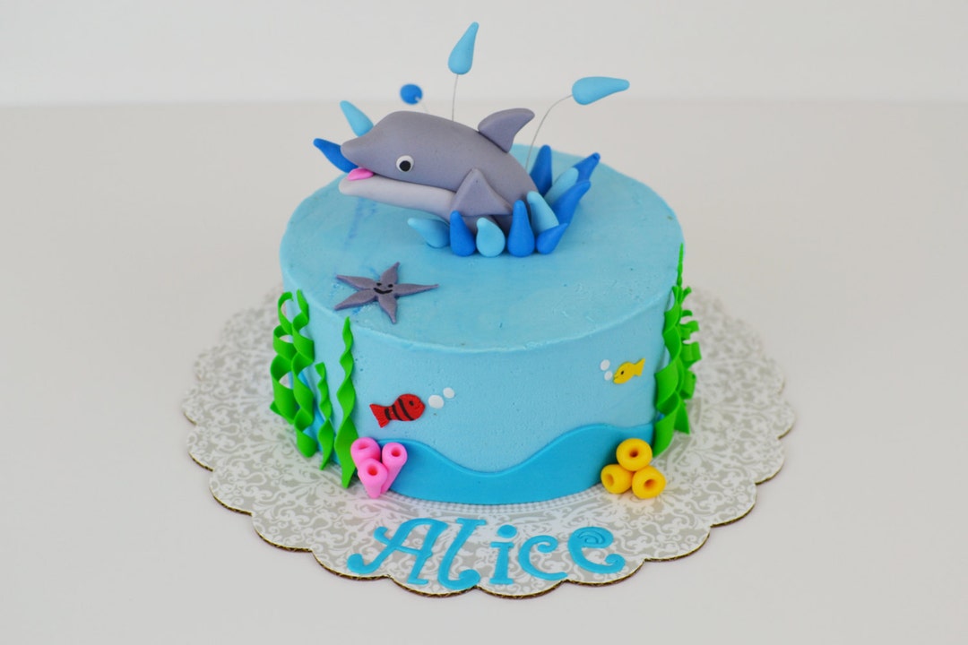 Fondant Dolphin Cake Topper Set, Coral Cake, Mermaid Cake, Sea Animals ...